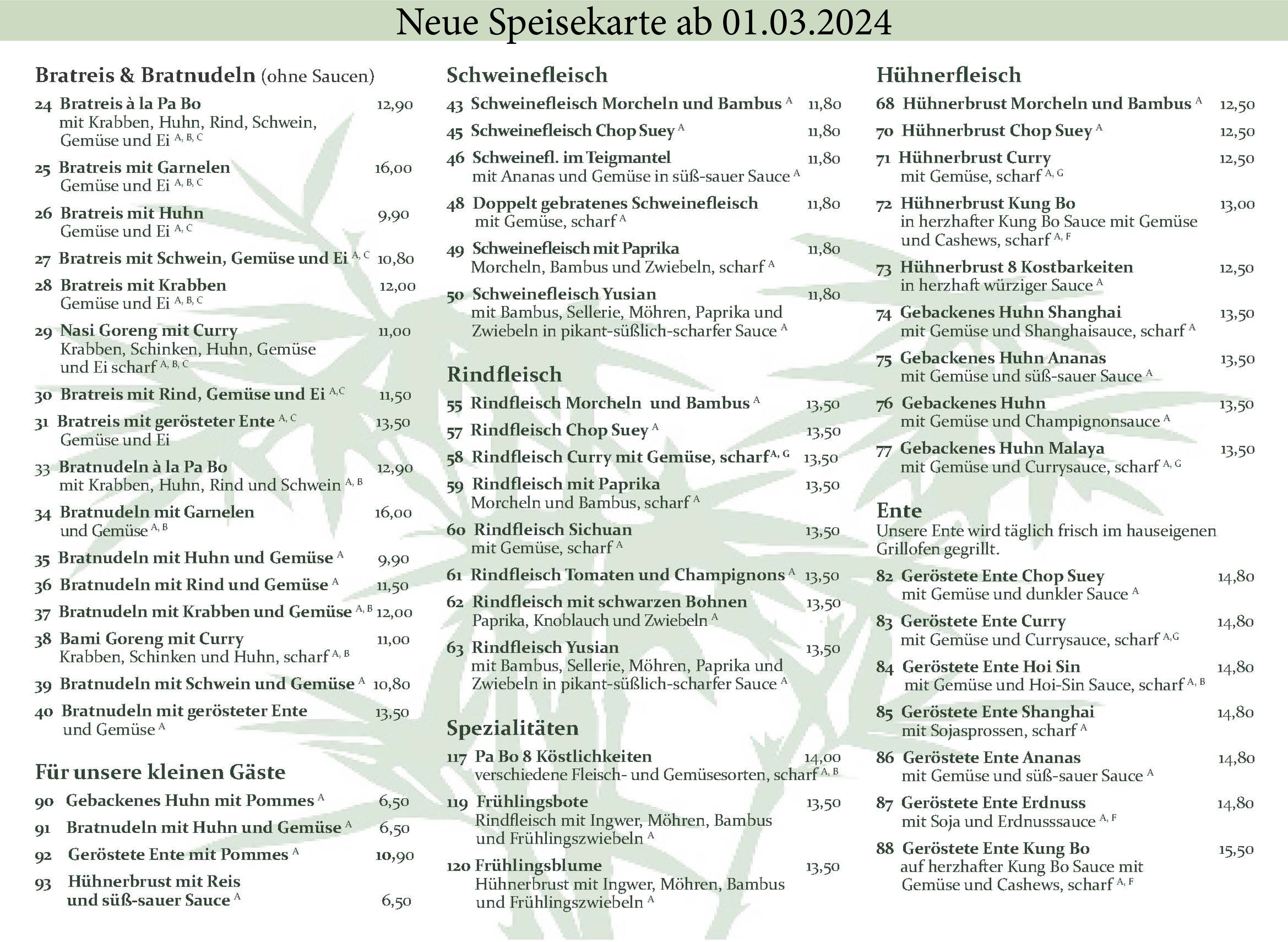 Restaurant Panda - Speisekarte